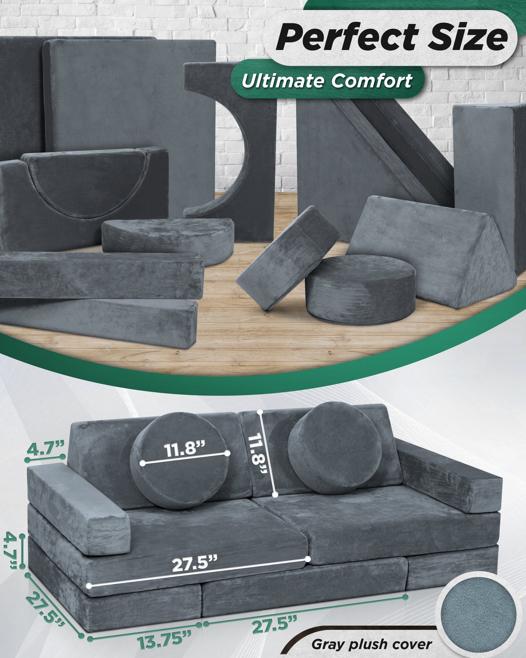 LX15 14pcs Modular Kids Couch Dark Gray – Lunix