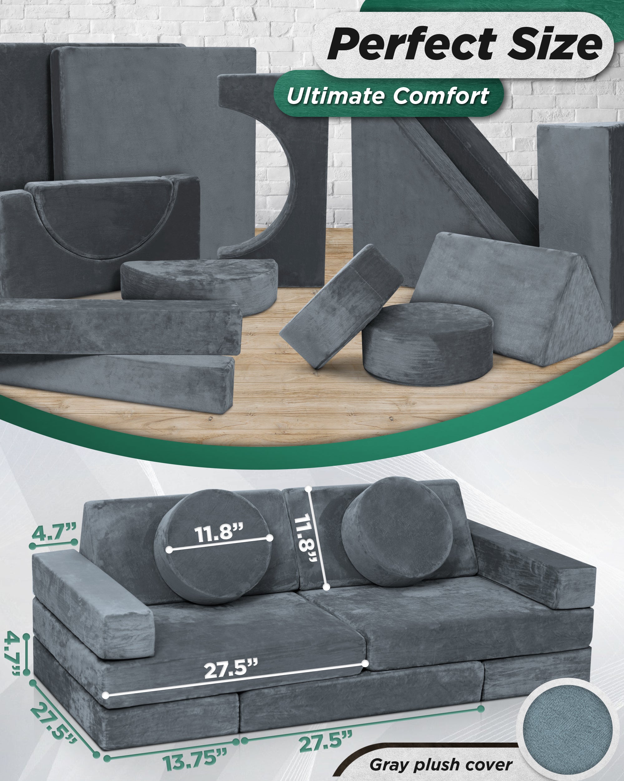 LX15 14pcs Modular Kids Couch Dark Gray – Lunix