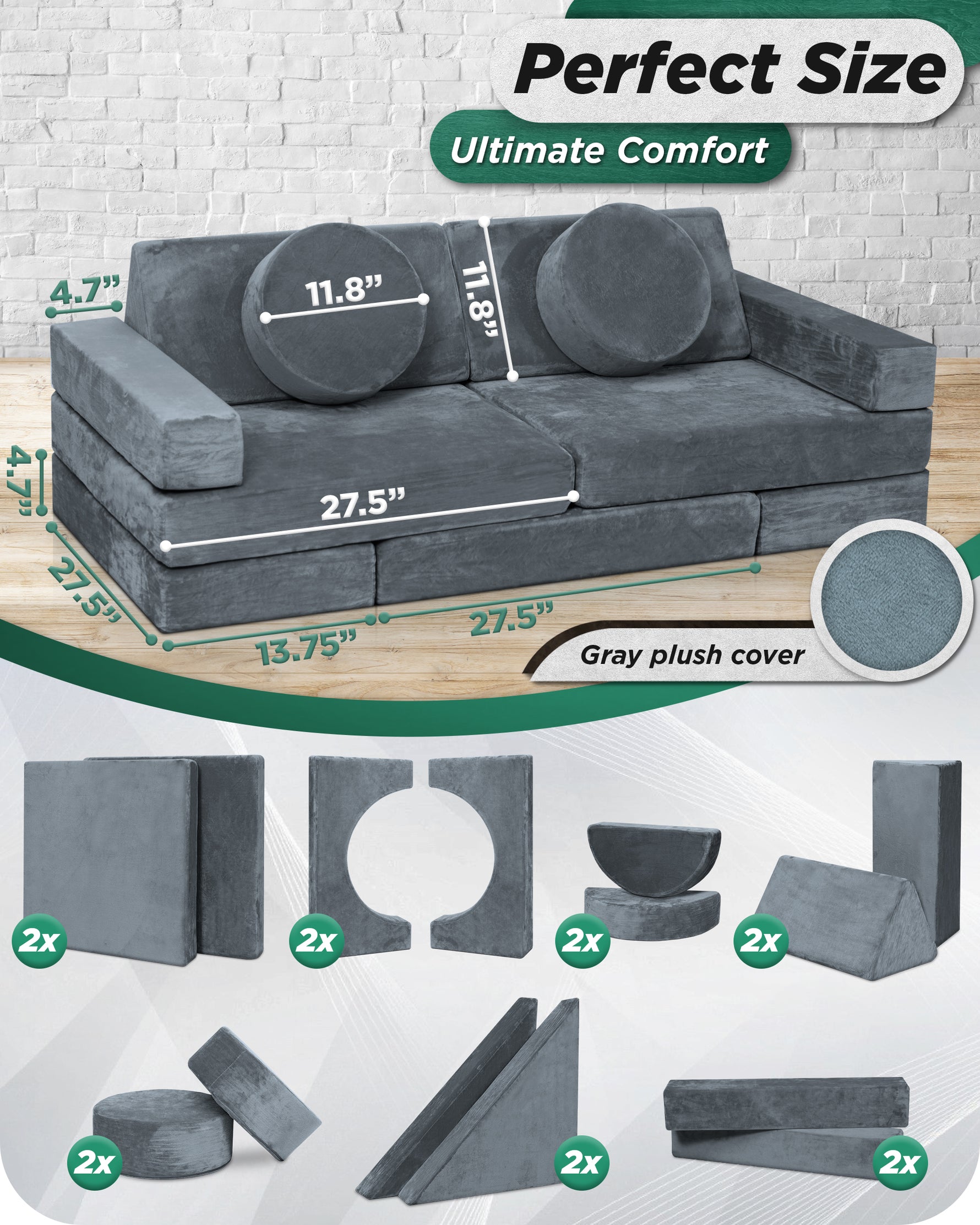 LX15 Couch Gray – Modular Kids Sofa – Lunix